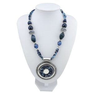 Bocar Statement Aquamarine Seed Beads Chunky Collar Pendant Necklace (NK-10343-navy blue)