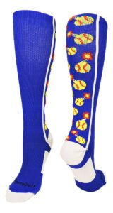 madsportsstuff softball bomber over the calf socks (royal/white, small)