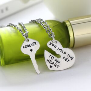 BESPMOSP Set of 2 You Hold The Key To My Heart Forever Matching Pendant Necklace