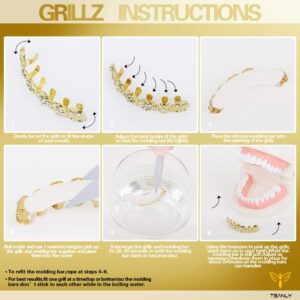 Gold Grillz Teeth Set Best gift for Son-New Custom Fit 14k Plated Gold Diamonds Grillz - Excellent Cut for All Types of Teeth–6pcs Top and Bottom Grill Set - Hip Hop Bling Grillz