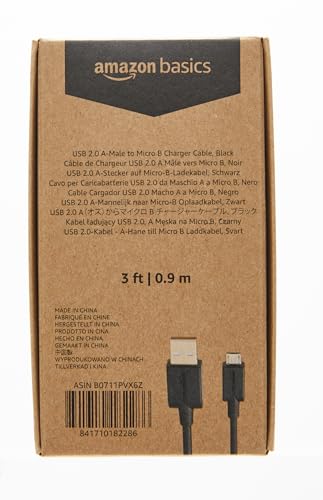 Amazon Basics USB-A to Micro USB Fast Charging Cable, 480Mbps Transfer Speed with Gold-Plated Plugs, USB 2.0, 3 Foot, Black