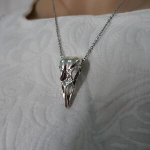 JJG Vintage Antiqued Silver Crow Raven Skull Necklace with Stainless Steel Chain 18' (Raven Skull)