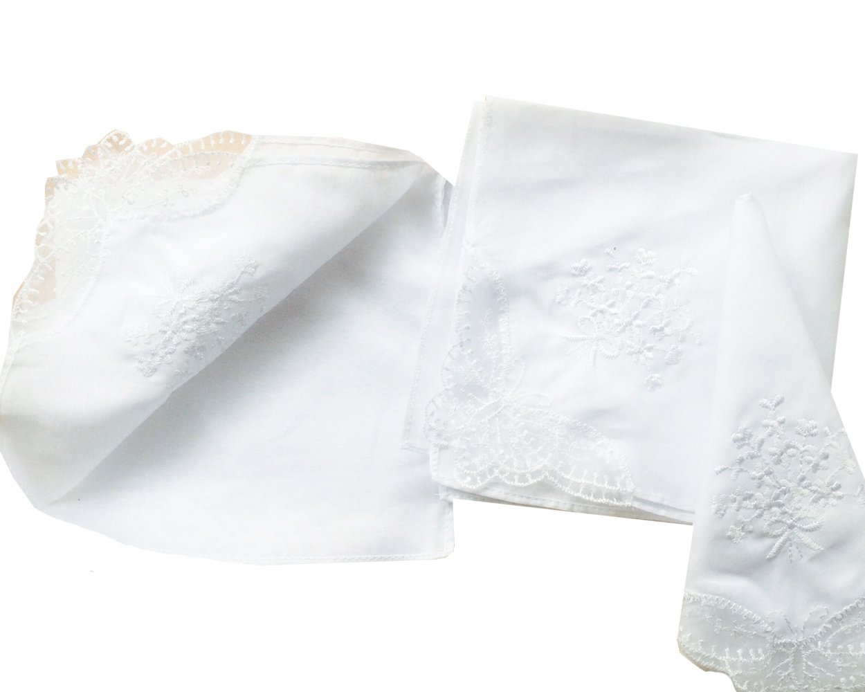 Womens White Flower Embroidered 100% Cotton Handkerchiefs Lace