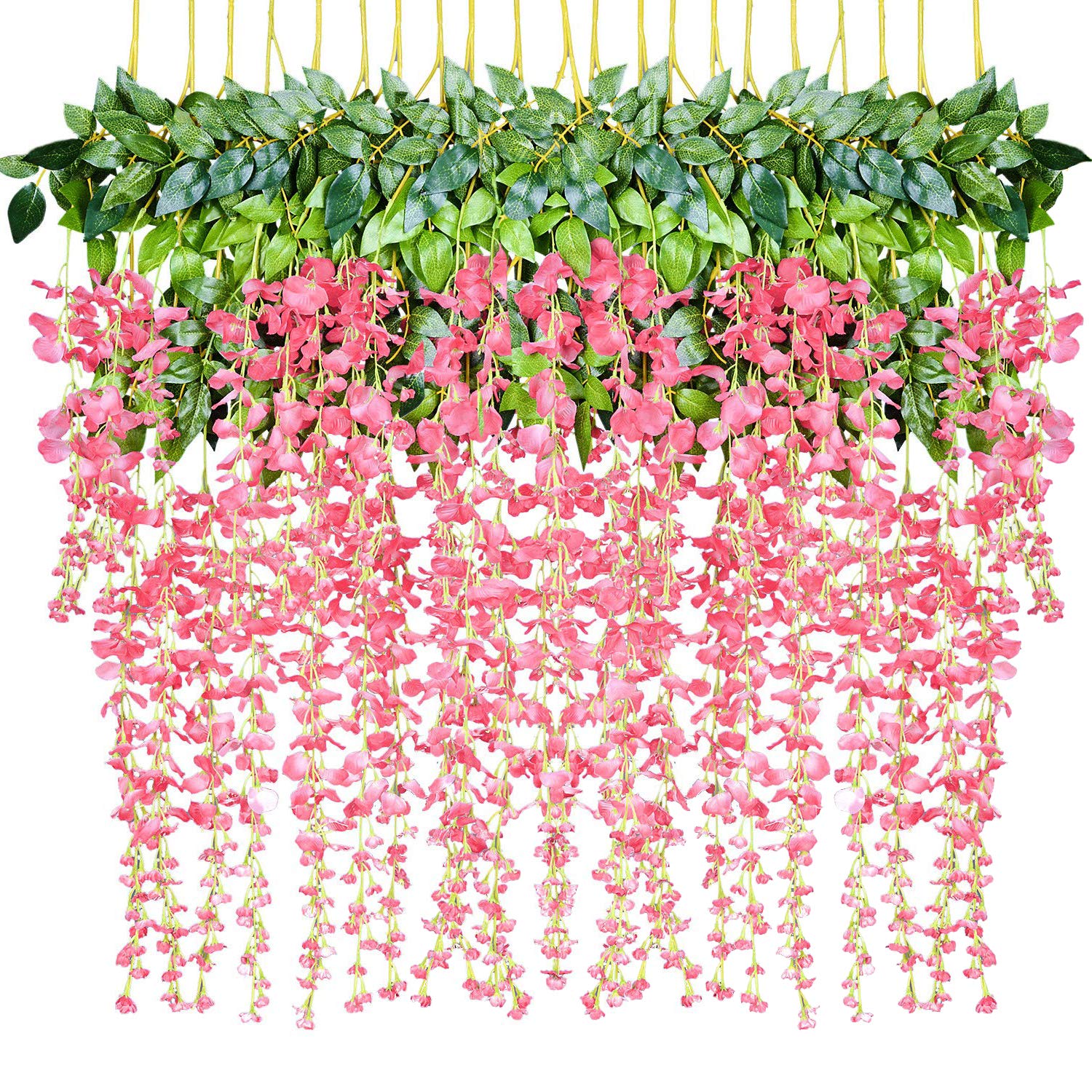 DearHouse 12 Pack 1 Piece 3.6 Feet Artificial Fake Wisteria Vine Ratta Hanging Garland Silk Flowers String Home Party Wedding Decor (Pink)