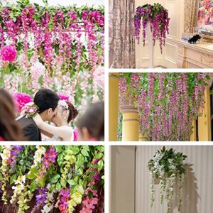 DearHouse 12 Pack 1 Piece 3.6 Feet Artificial Fake Wisteria Vine Ratta Hanging Garland Silk Flowers String Home Party Wedding Decor (Pink)