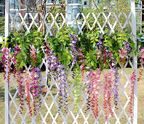 DearHouse 12 Pack 1 Piece 3.6 Feet Artificial Fake Wisteria Vine Ratta Hanging Garland Silk Flowers String Home Party Wedding Decor (Pink)