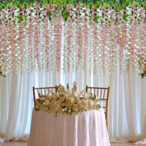 DearHouse 12 Pack 1 Piece 3.6 Feet Artificial Fake Wisteria Vine Ratta Hanging Garland Silk Flowers String Home Party Wedding Decor (Pink)