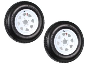 ecustomrim 2-pack trailer tire on rim st205/75d15 f78 205/75 lrc 5 lug white spoke wheel - 2 year warranty w/free roadside