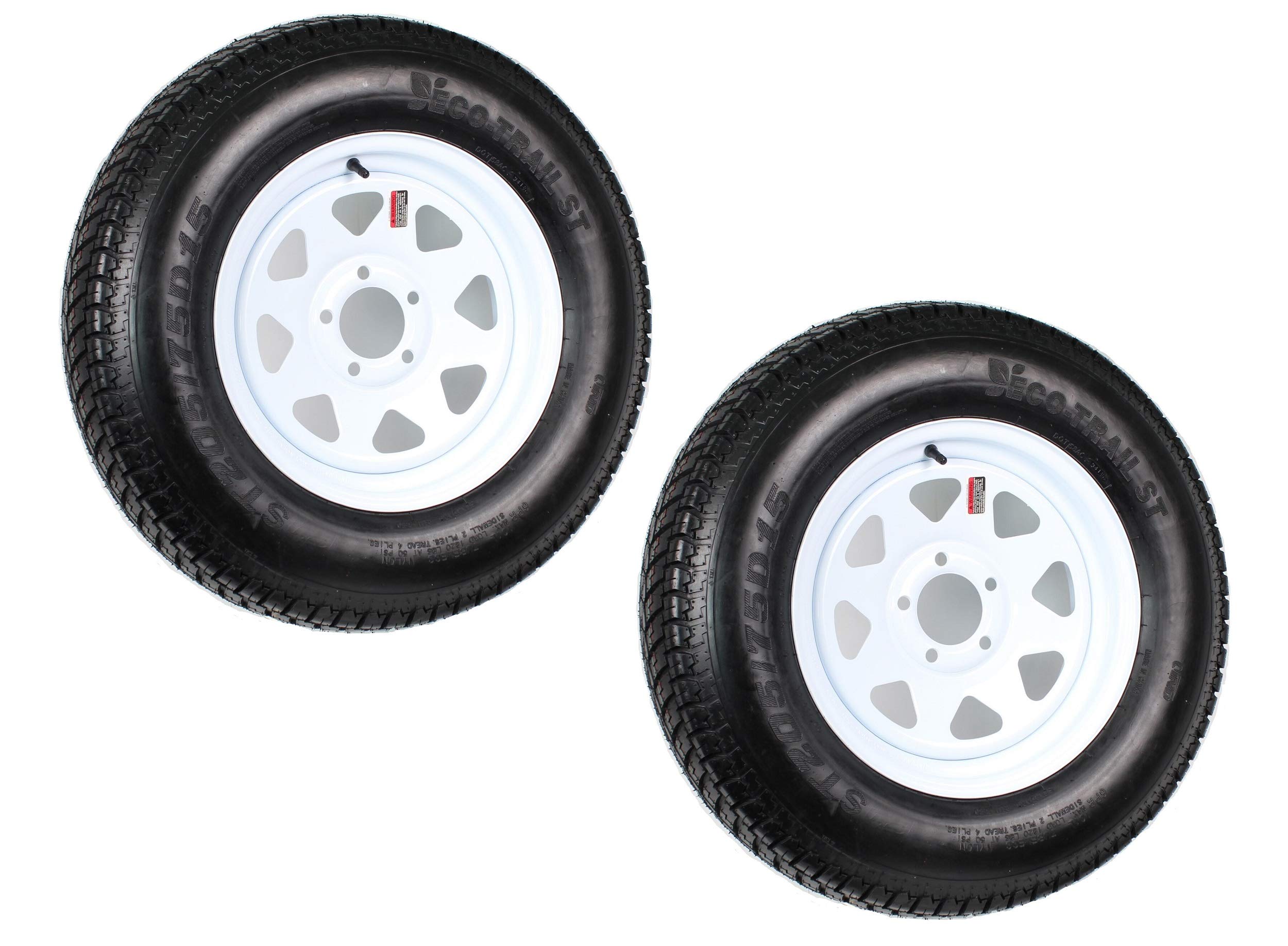 eCustomrim 2-Pack Trailer Tire On Rim ST205/75D15 F78 205/75 LRC 5 Lug White Spoke Wheel - 2 Year Warranty w/Free Roadside