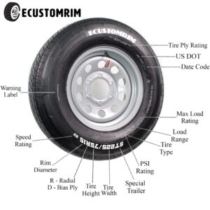 eCustomrim 2-Pack Trailer Tire On Rim ST205/75D15 F78 205/75 LRC 5 Lug White Spoke Wheel - 2 Year Warranty w/Free Roadside