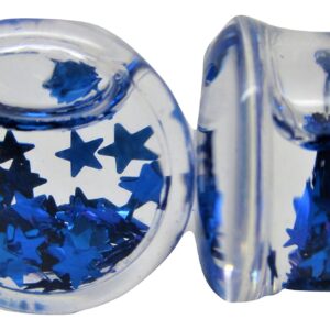 Pierced Republic Blue Star Glitter Liquid Filled Ear Plugs - Double Flared - 6 Sizes - Pair (0 Gauge (8mm))