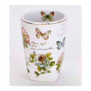 avanti linens - tumbler, decorative countertop cup, floral design (butterfly garden collection),white