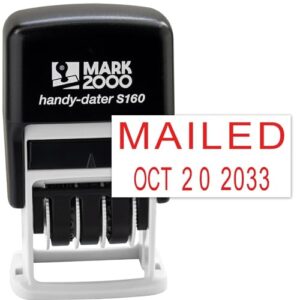 mark 2000 self-inking rubber date office stamp with mailed phrase & date - red ink (handy-dater s160), 12-year band