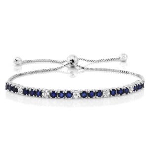 gem stone king 925 sterling silver blue sapphire and white diamond tennis bracelet jewelry for women (2.05 cttw, gemstone birthstone, fully adjustable up to 9 inch)