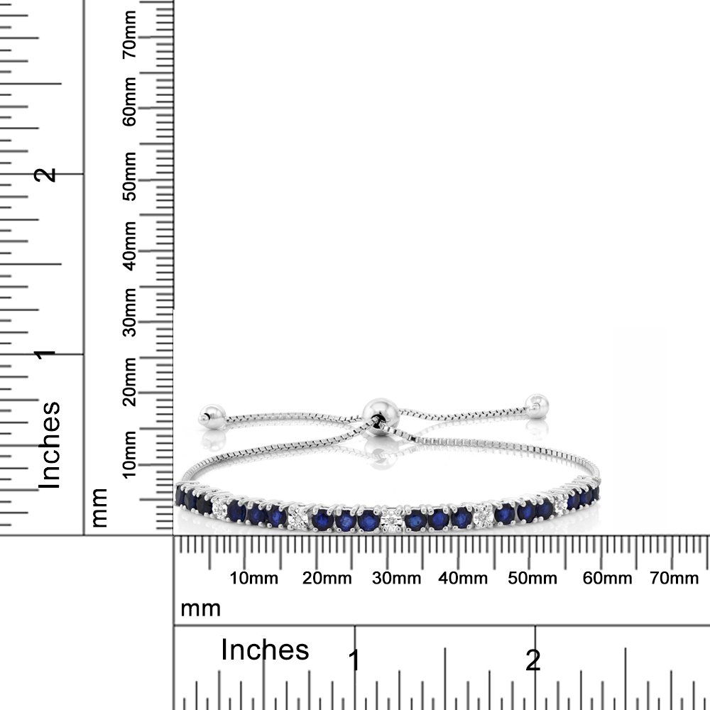 Gem Stone King 925 Sterling Silver Blue Sapphire and White Diamond Tennis Bracelet Jewelry for Women (2.05 Cttw, Gemstone Birthstone, Fully Adjustable Up to 9 Inch)