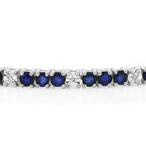 Gem Stone King 925 Sterling Silver Blue Sapphire and White Diamond Tennis Bracelet Jewelry for Women (2.05 Cttw, Gemstone Birthstone, Fully Adjustable Up to 9 Inch)