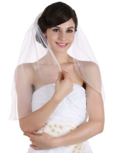 samky 1t 1 tier hemmed pencil edge bridal wedding veil -white shoulder length 25" v532