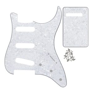 ikn 4ply white pearl strat pickguard backplate set for 3 single coil pickups-11 hole, come with pickguard screws