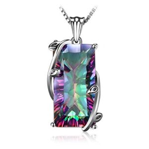 jewelrypalace huge 15ct concave cut natural rainbow quartz pendant necklace for women, 925 sterling silver 14k white gold plated multicolor gemstone statement necklace 18 inches chain