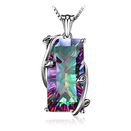 JewelryPalace Huge 15ct Concave Cut Natural Rainbow Quartz Pendant Necklace for Women, 925 Sterling Silver 14k White Gold Plated Multicolor Gemstone Statement Necklace 18 Inches Chain