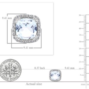 Dazzlingrock Collection 6.5mm Cushion Aquamarine & Round White Diamond Halo Style Screw Back Stud Earrings for Her in 14K White Gold