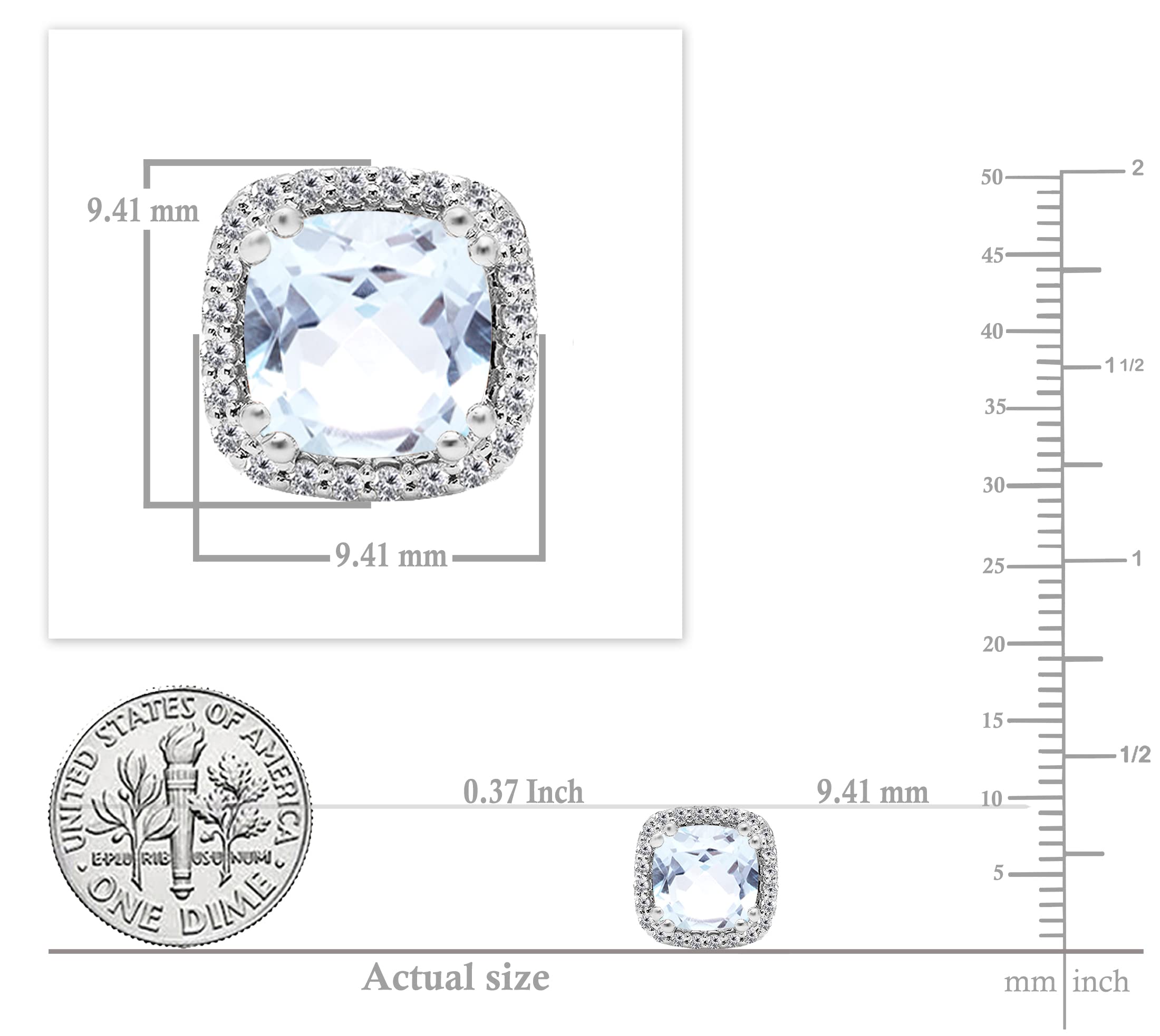 Dazzlingrock Collection 6.5mm Cushion Aquamarine & Round White Diamond Halo Style Screw Back Stud Earrings for Her in 14K White Gold