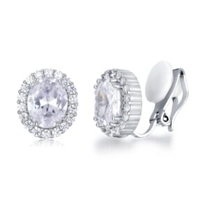 selovo clear white zircon crystal non pierced clip on earrings stud silver tone