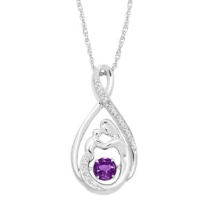 1/2 ct natural amethyst floater mother & child pendant with diamonds in sterling silver, 18"