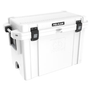 pelican 95qt elite cooler (white) | 72 can capacity with ice | 10+ day ice retention | rubberized grip handles | guaranteed for life