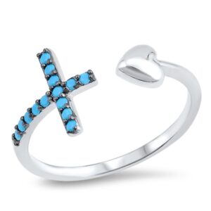 closeoutwarehouse simulared turquoise cross and heart ring sterling silver size 9