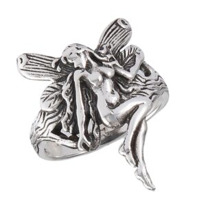 oxidized fairy female wings ring new .925 sterling silver band size 7