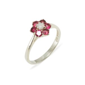 letsbuygold 925 sterling silver real genuine opal & pink tourmaline womens cluster anniversary ring - size 8