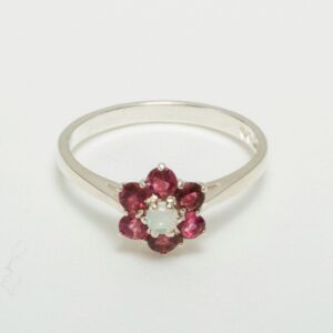 LetsBuyGold 925 Sterling Silver Natural Opal & Pink Tourmaline Womens Cluster Band Ring - Size 8.75