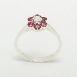 LetsBuyGold 925 Sterling Silver Natural Opal & Pink Tourmaline Womens Cluster Band Ring - Size 8.75