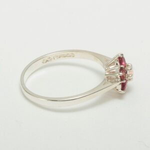 LetsBuyGold 925 Sterling Silver Natural Opal & Pink Tourmaline Womens Cluster Band Ring - Size 8.75