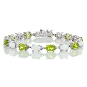 ice gems sterlilng silver peridot and created white opal 7x5mm oval-cut tennis bracelet