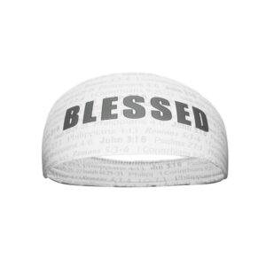 unisex headband/sweatband. best for sports, fitness, working out, yoga. tapered design. (white blessed)