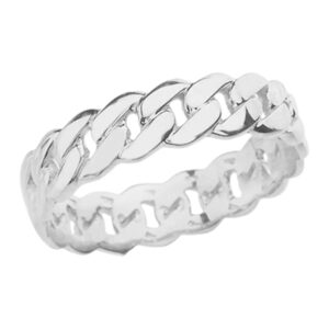 .925 sterling silver 5mm wide cuban link chain band celtic fashion or wedding ring - size 9