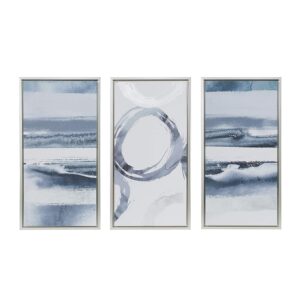 madison park, grey surrounding 3 piece set wall art, gel coated canvas, silver frame, modern abstract hand embellished, global inspired painting living room accent décor, silver/grey, 31.6 x 16.6