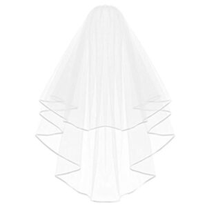 echodo bridal wedding veil white double ribbon edge center cascade bridal veil with comb wedding accessories