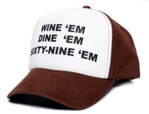 wine em dine em sixty-nine em 69 custom hat cap unisex-adult one size multi (brown/white/brown)