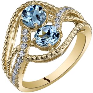 peora aquamarine two-stone ring for women 14k yellow gold, natural gemstone, 1 carat total round shape, size 9