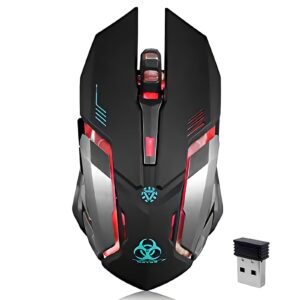 vegcoo wireless gaming mouse, c8 silent click wireless rechargeable mouse with colorful led lights and 3 level dpi 400mah lithium battery for laptop and computer (black)