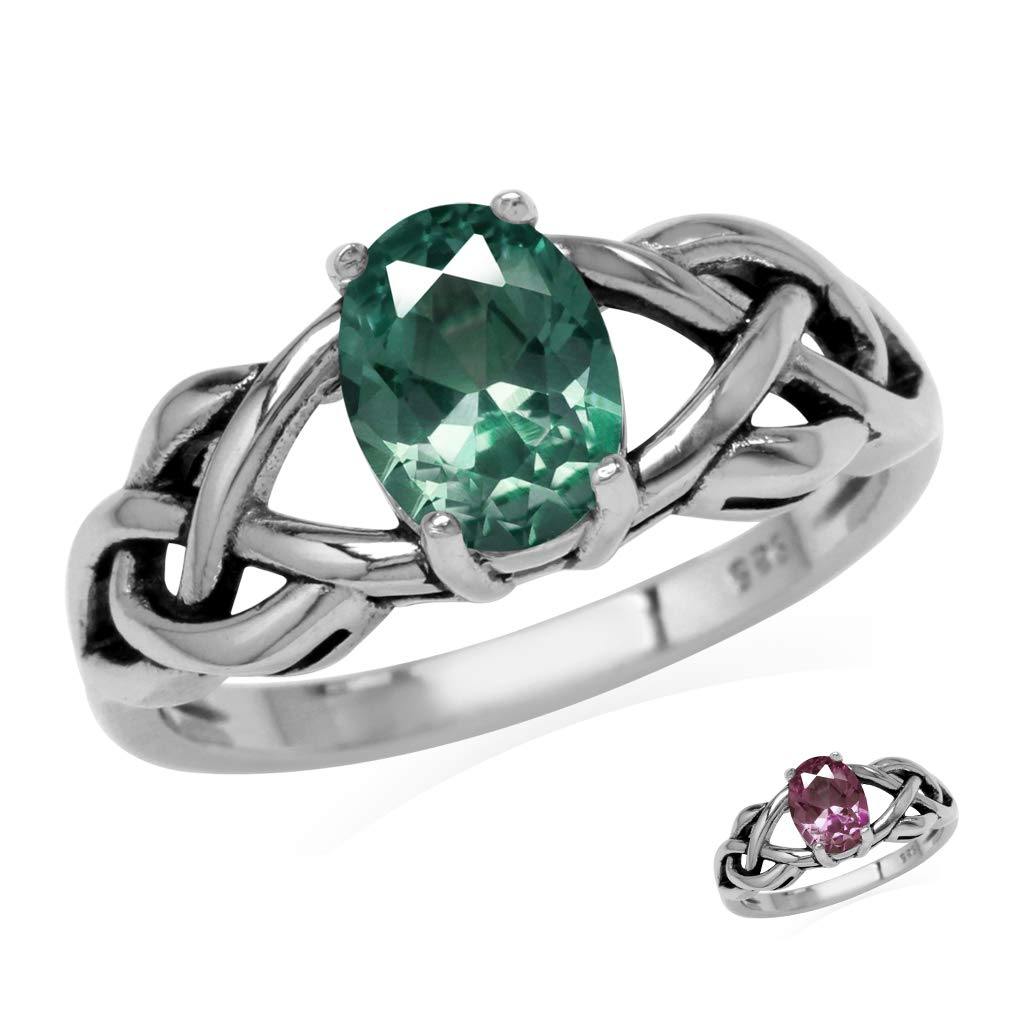 Silvershake 8X6mm Oval Shape Simulated Color Change Alexandrite 925 Sterling Silver Celtic Knot Solitaire Ring Size 10