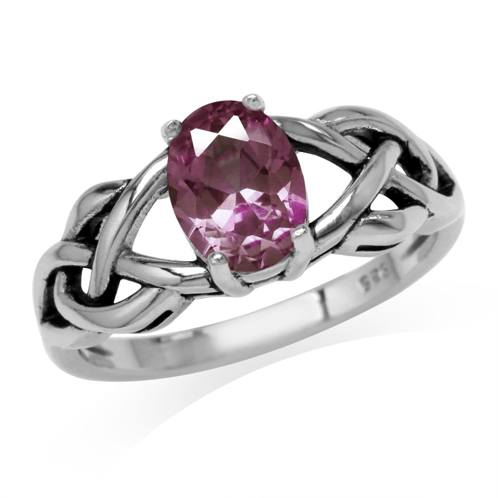 Silvershake 8X6mm Oval Shape Simulated Color Change Alexandrite 925 Sterling Silver Celtic Knot Solitaire Ring Size 10