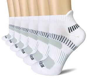 bering women's performance athletic ankle running socks, size 6-9, white, 6 pairs