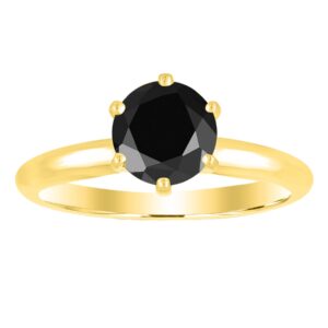 2 1/2 carat 14k yellow gold round black diamond solitaire ring (aaa quality)