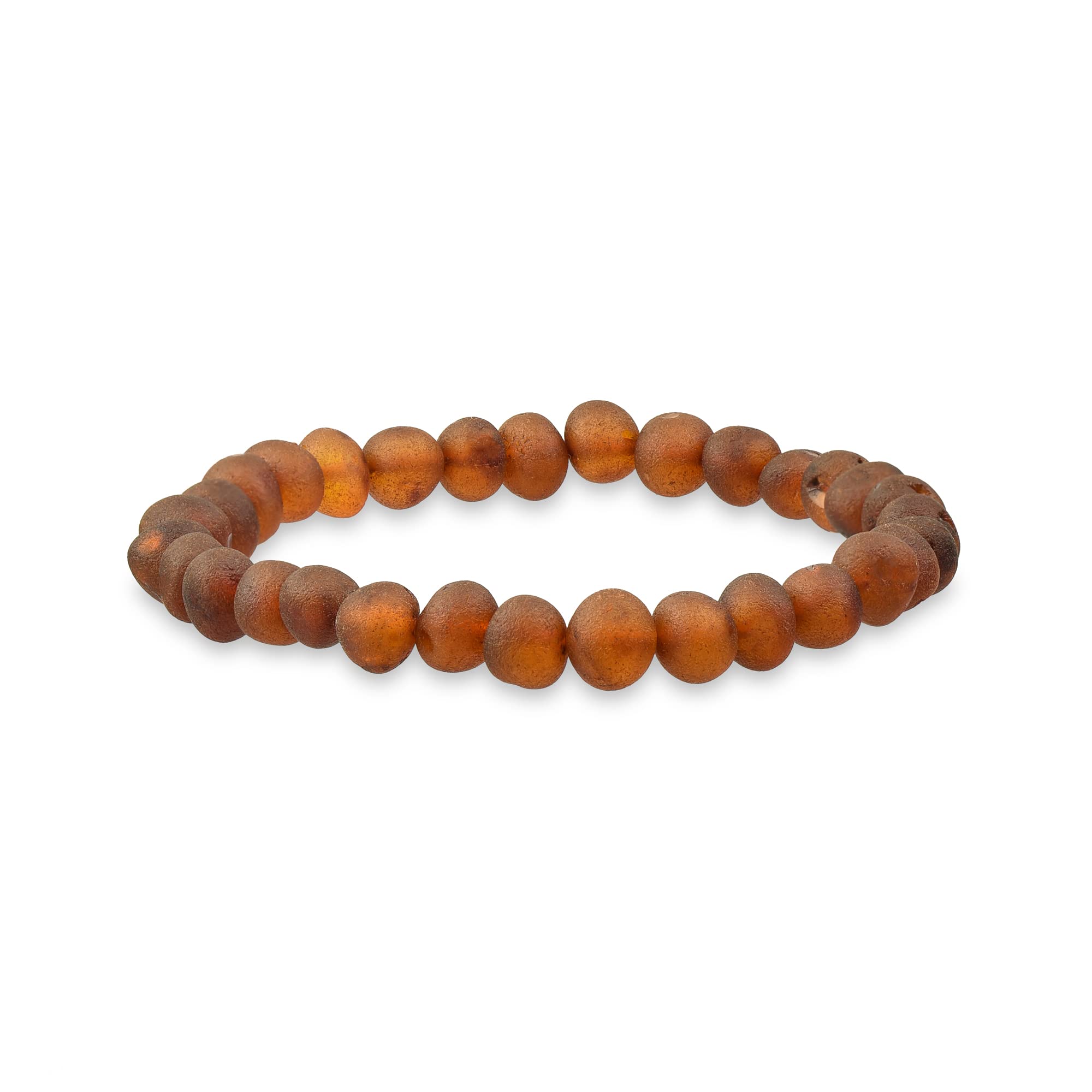 Genuine Amber Unpolished Baroque Bracelet - Natural Amber Jewelry - Baltic Sea Amber Beads Hand-Assembled in Europe - 7.8 Inches - Dark Cognac Raw