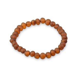 Genuine Amber Unpolished Baroque Bracelet - Natural Amber Jewelry - Baltic Sea Amber Beads Hand-Assembled in Europe - 7.8 Inches - Dark Cognac Raw