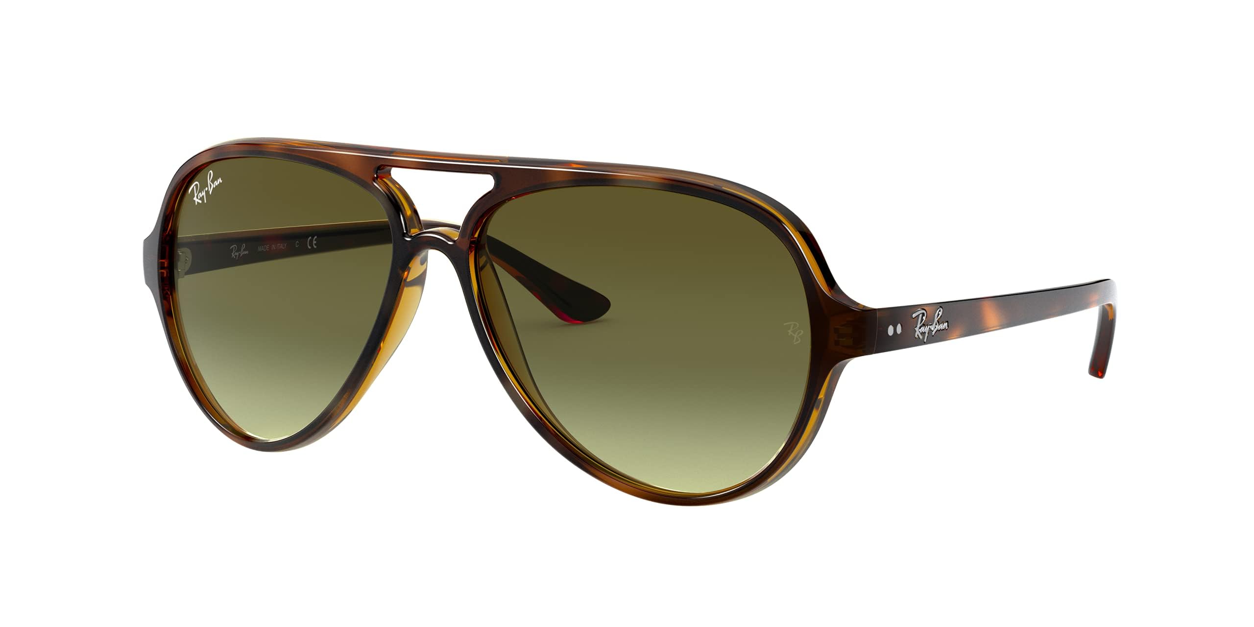 Ray-Ban RB4125 Cats 5000 Aviator Sunglasses, Light Havana/Green Gradient Brown, 59 mm + 0